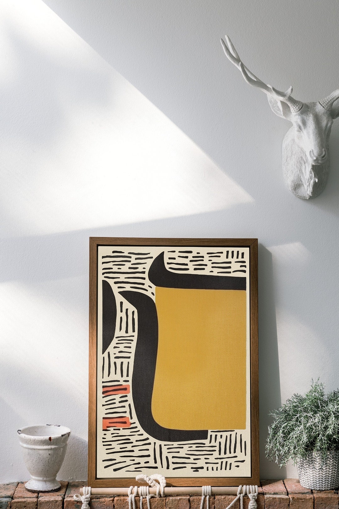 Sun Citadel Mid Century Modern Abstract Wall Art Print, Yellow Black ...