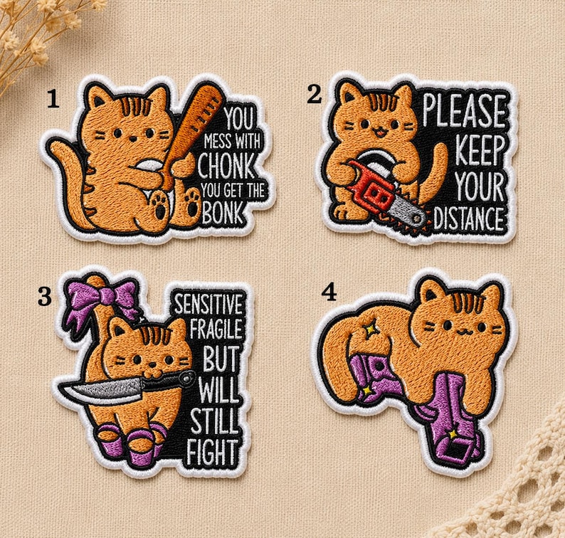 Custom Embroidered Funny Cat Patch Iron on Cute Chonky Kitty Meme ...
