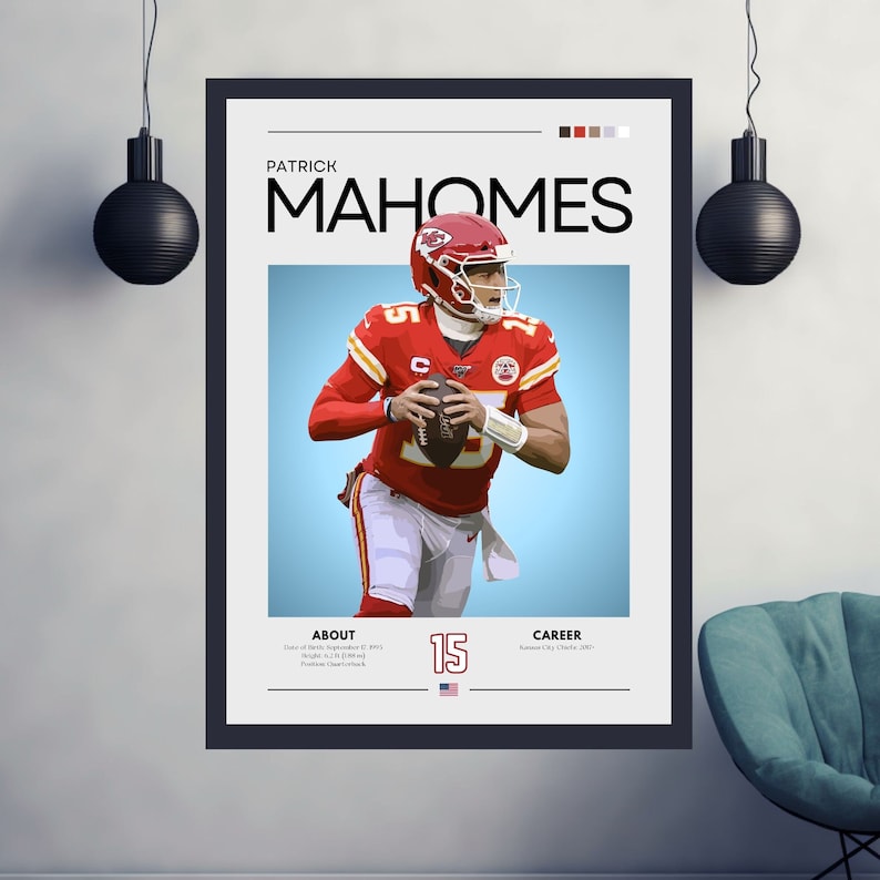 Patrick Mahomes Poster, Kansas City Chiefs, Football Gift, NFL Poster ...
