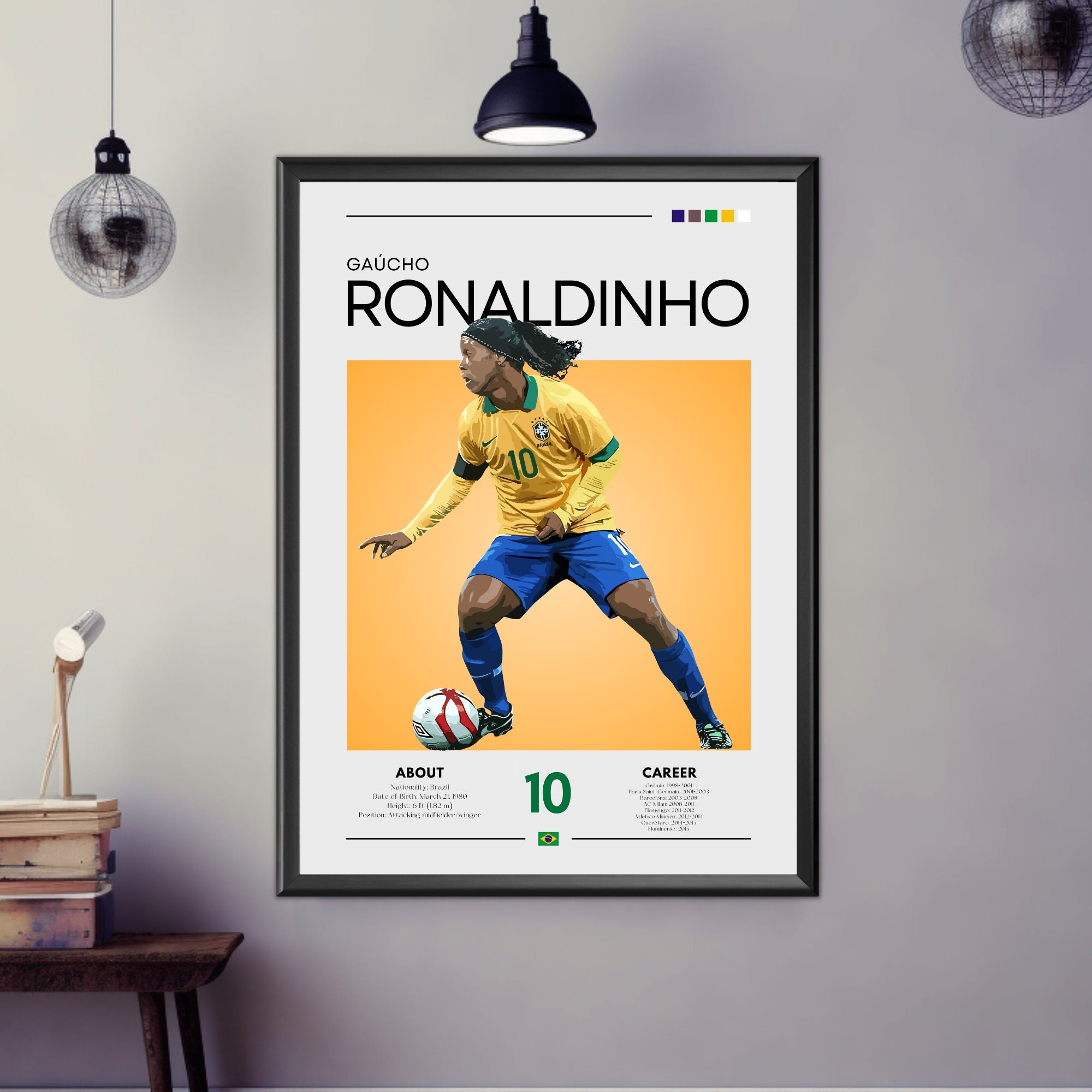Ronaldinho Poster, Brazil Print, Ronaldinho Print, Football Gift ...