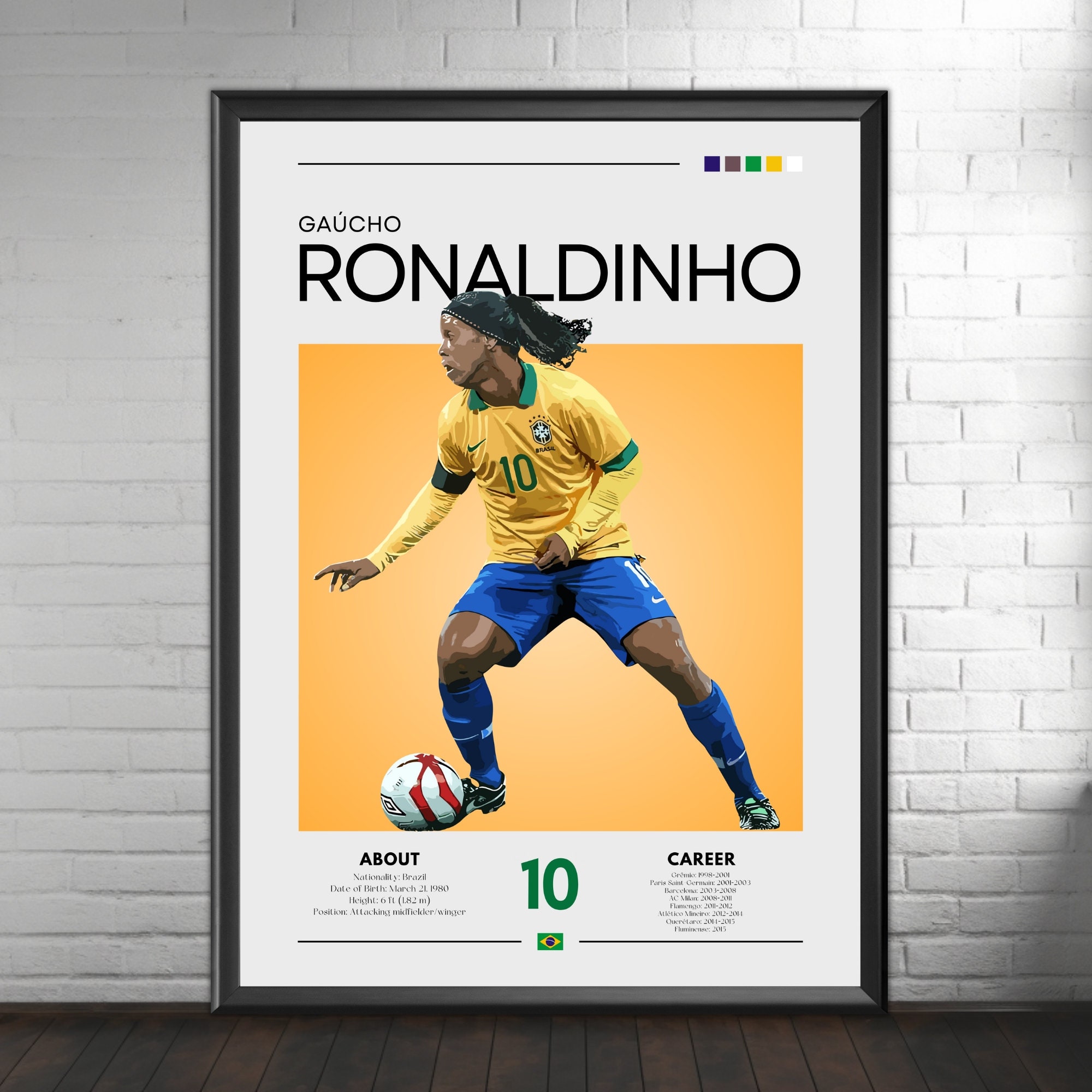 Ronaldinho Poster, Brazil Print, Ronaldinho Print, Football Gift ...