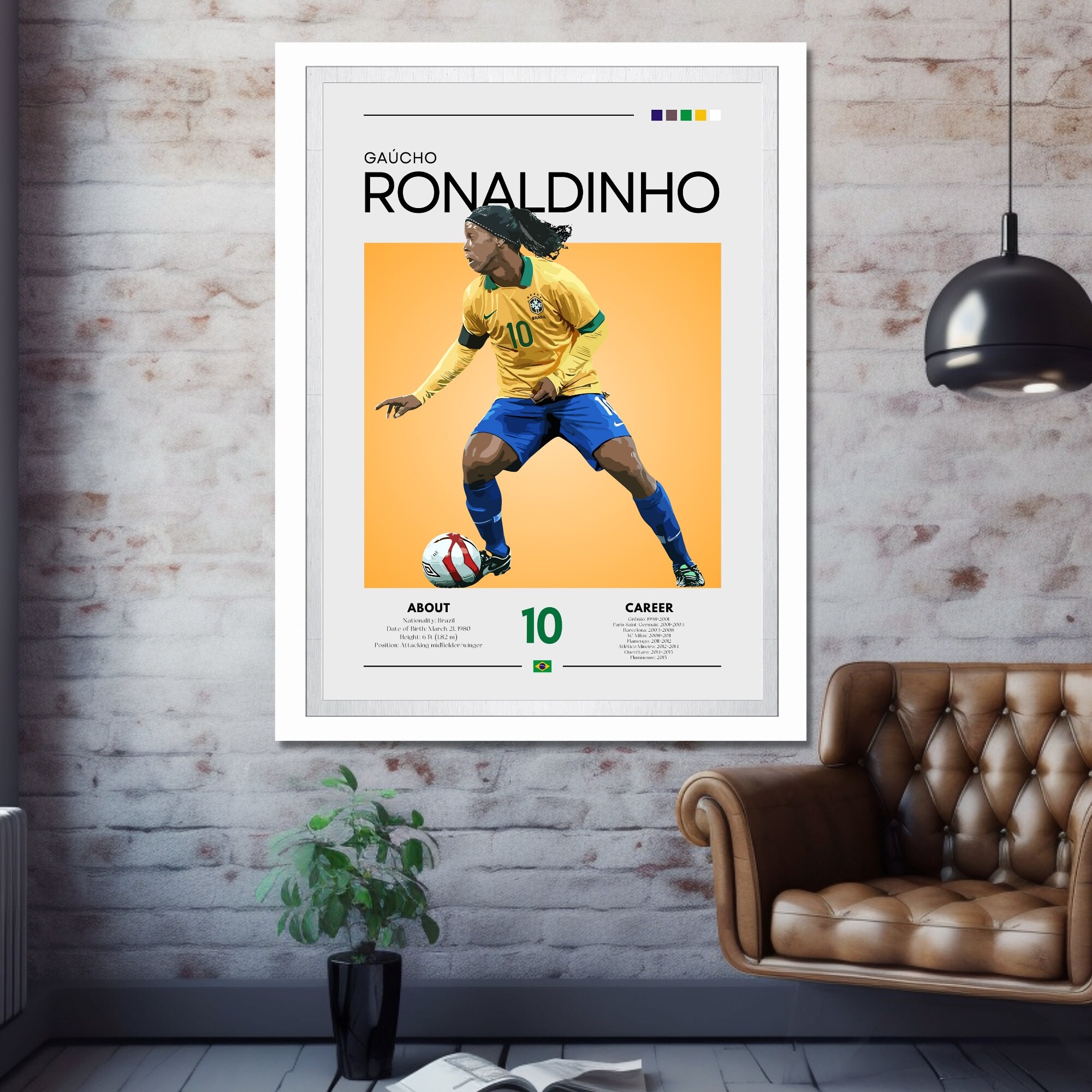 Ronaldinho Poster, Brazil Print, Ronaldinho Print, Football Gift ...