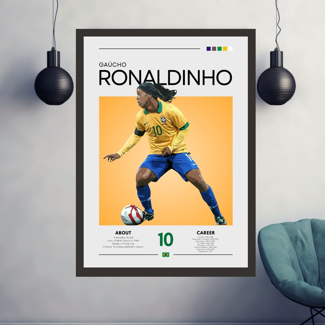 Ronaldinho Poster, Brazil Print, Ronaldinho Print, Football Gift ...