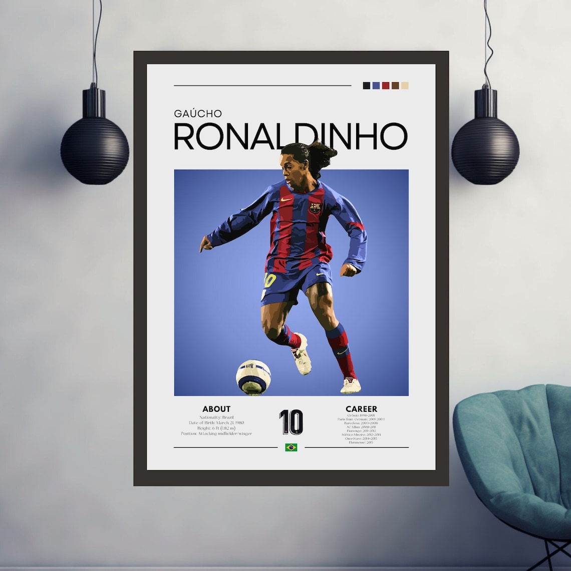 Ronaldinho Print, Ronaldinho Poster, Barcelona Print, Football Gift ...