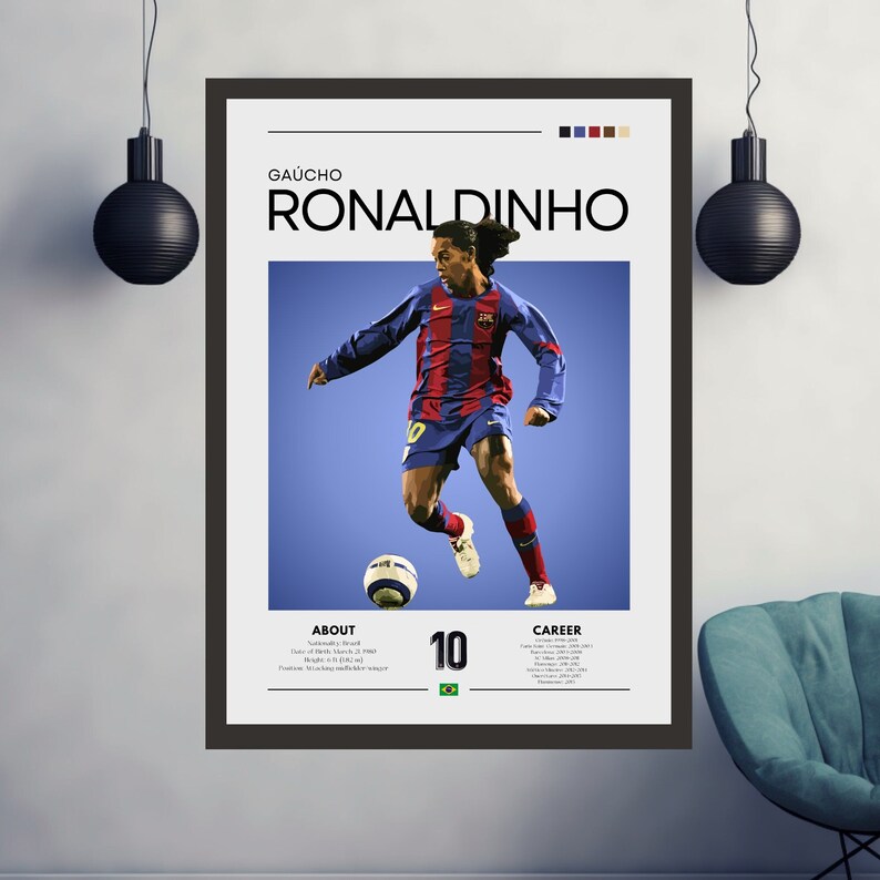 Ronaldinho Print, Ronaldinho Poster, Barcelona Print, Football Gift ...