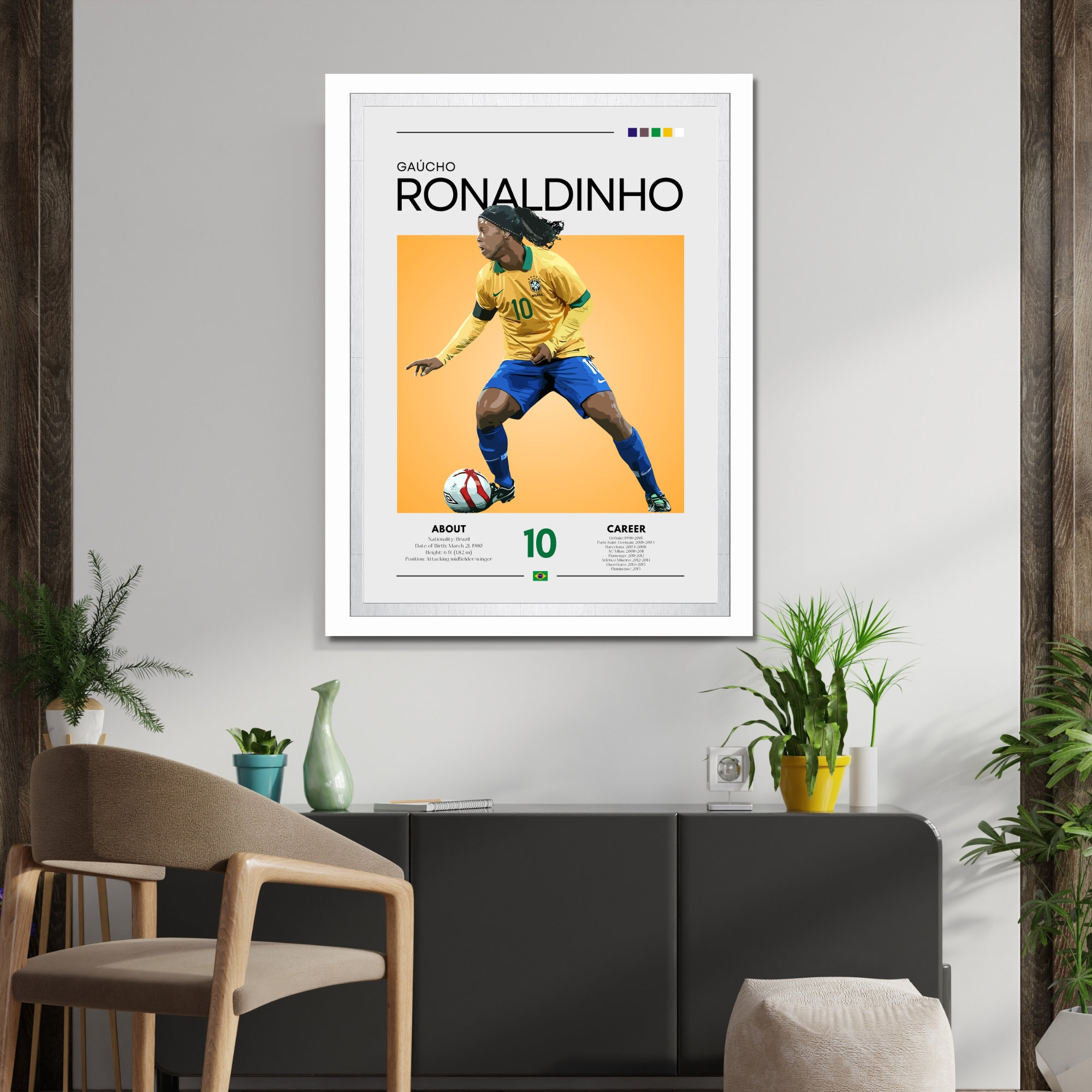 Ronaldinho Poster, Brazil Print, Ronaldinho Print, Football Gift ...