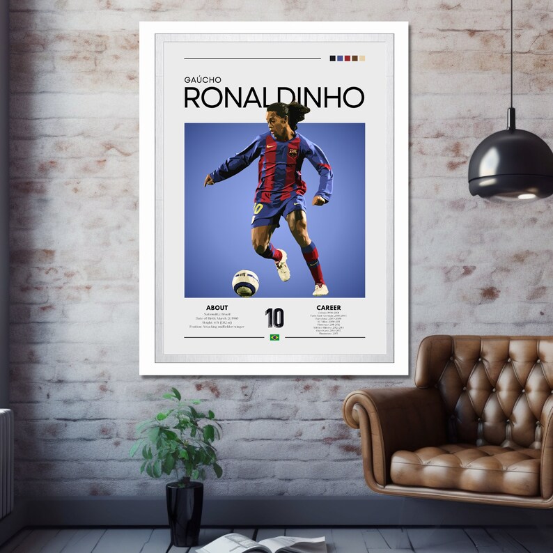 Ronaldinho Print, Ronaldinho Poster, Barcelona Print, Football Gift ...