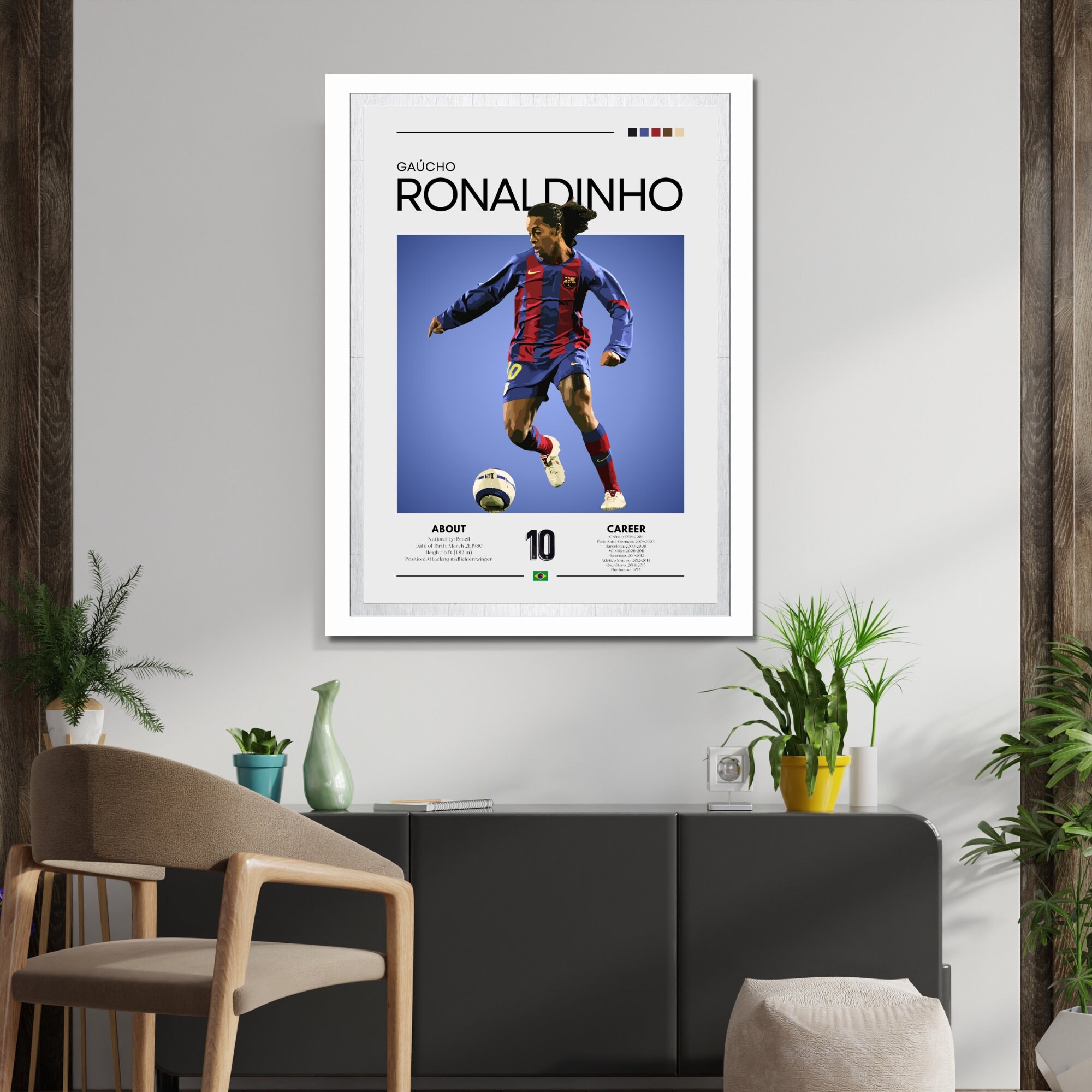 Ronaldinho Print, Ronaldinho Poster, Barcelona Print, Football Gift ...