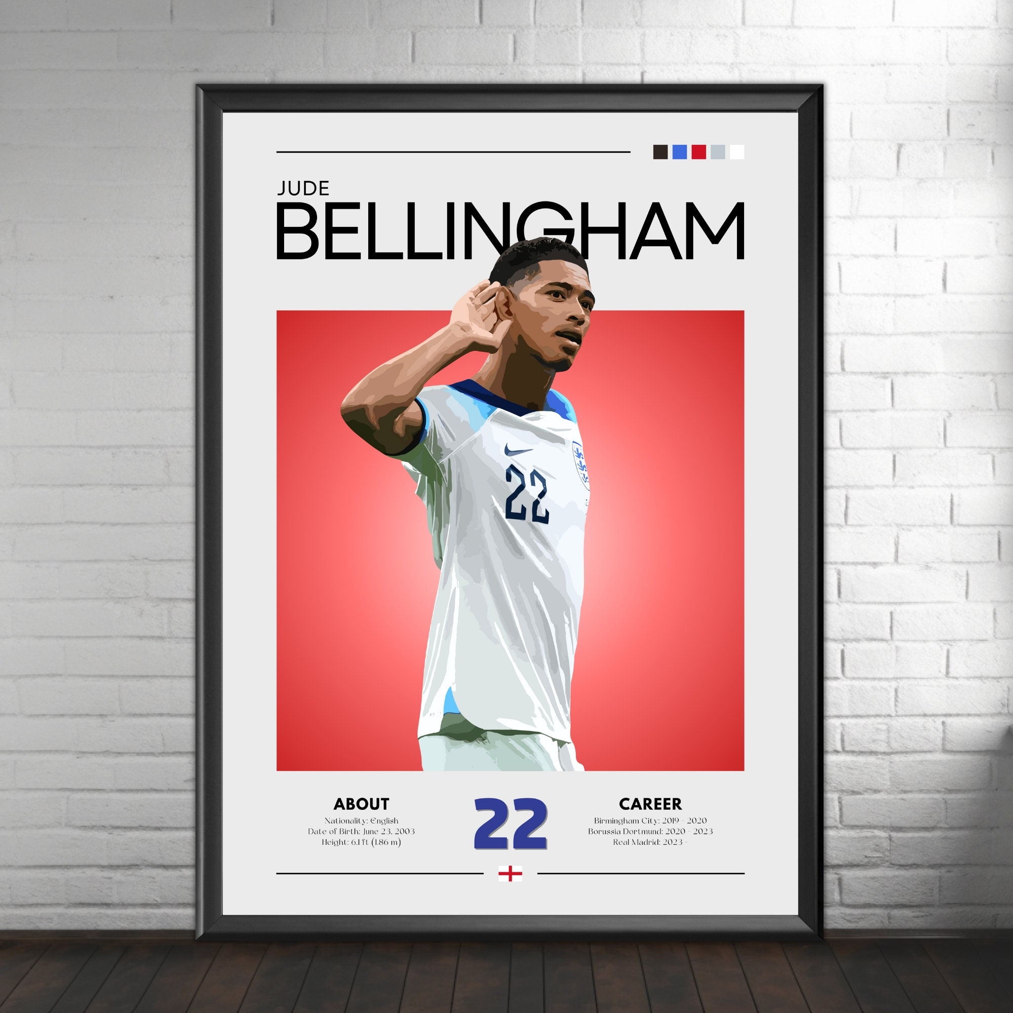 Jude Bellingham Poster, England Poster, Football Gift, Sports Poster ...