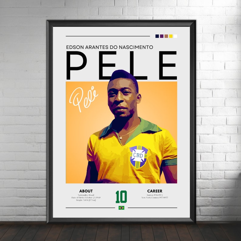Pele Print, Pele Poster, Brazil, Football Gift, Sports Poster, Football ...
