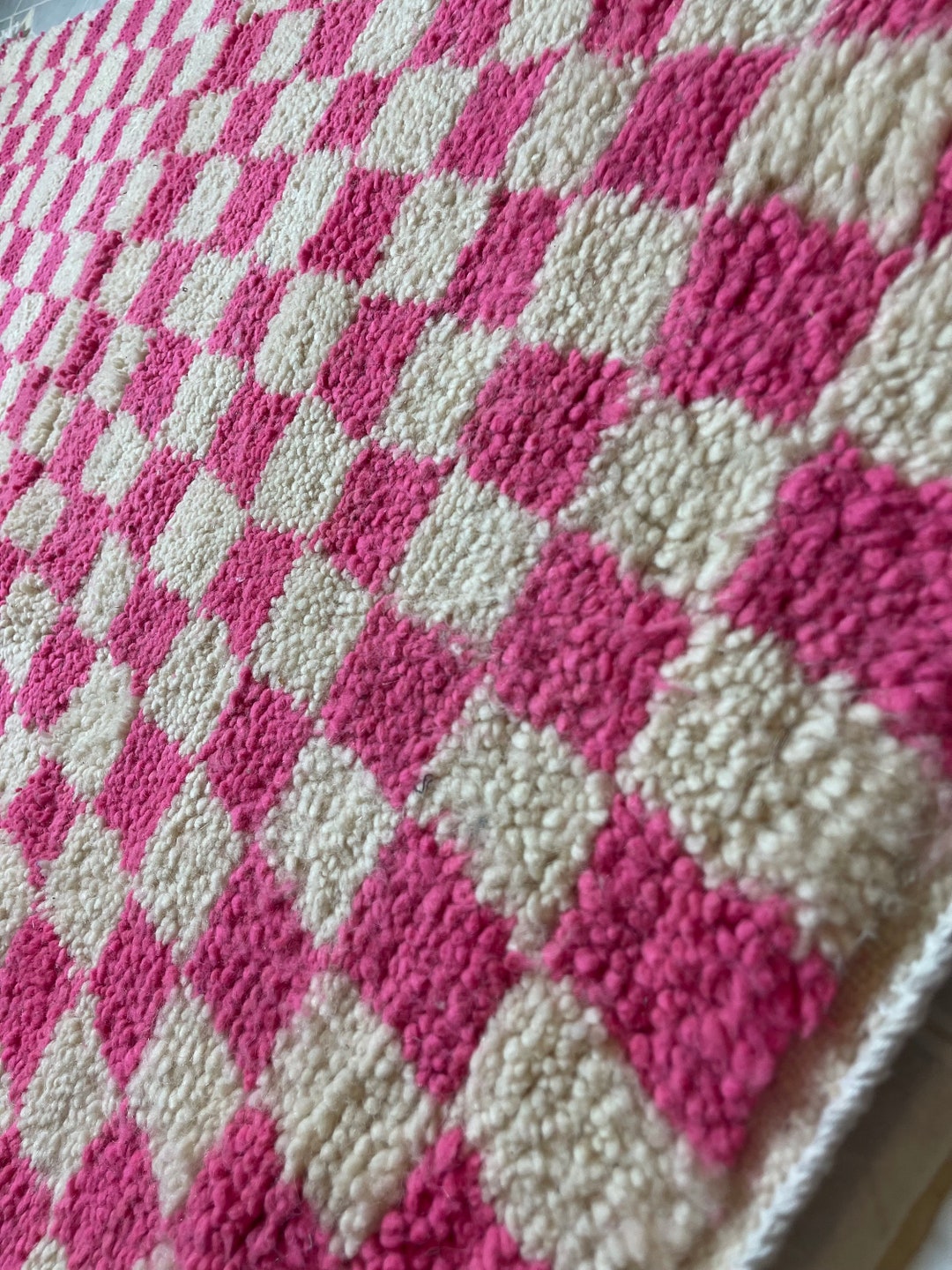 Pink Checkmate Rug Pink Beni Ourain Checkerboard Rug Contemporary Rug ...