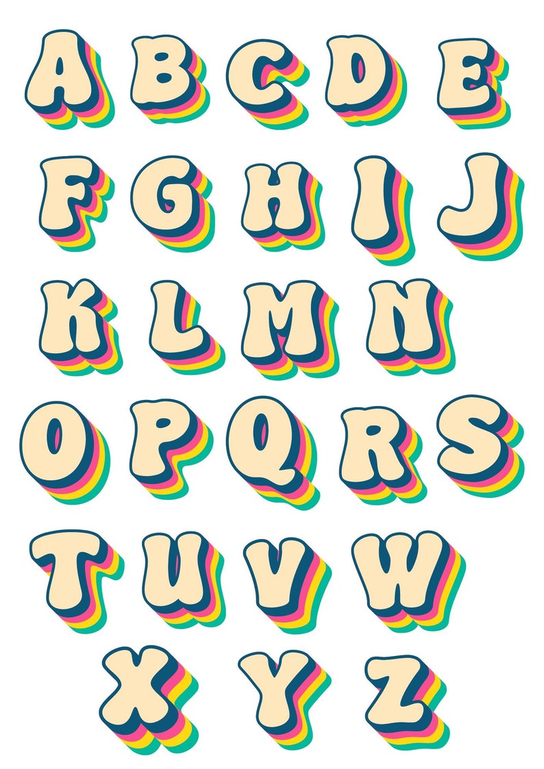 Groovy Colorful Alphabet Printable | Retro Kids Letters | Digital ...