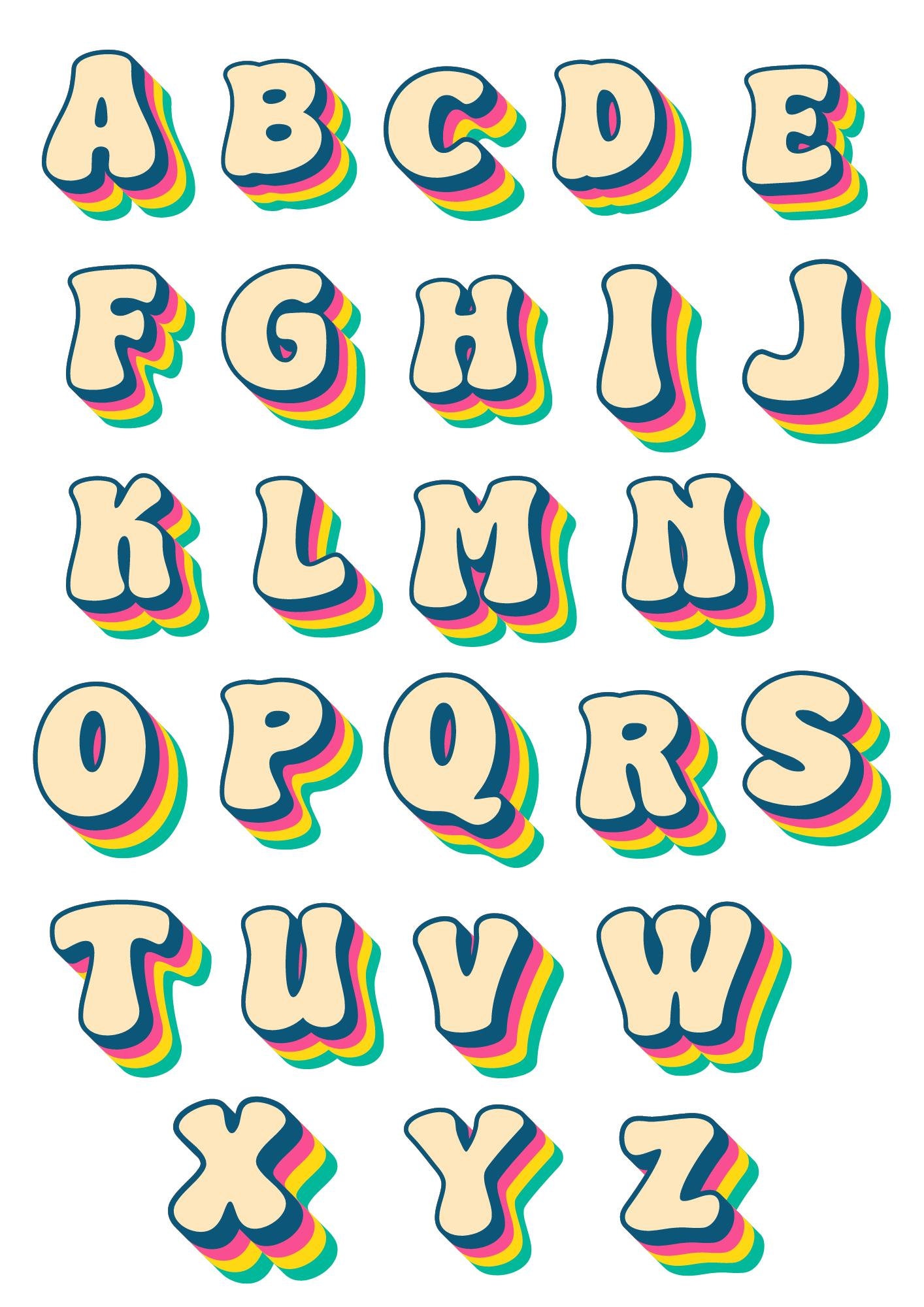 Groovy Colorful Alphabet Printable | Retro Kids Letters | Digital ...