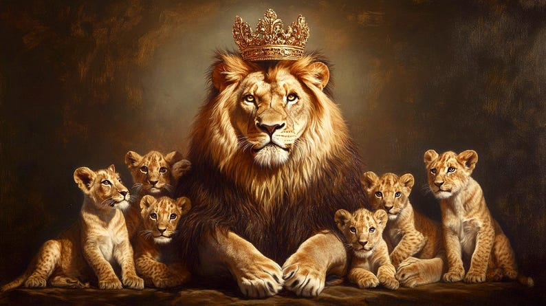 Lion With 6 Cubs, Lion Family, Lion, Lion Family With 6 Cubs, Digital ...