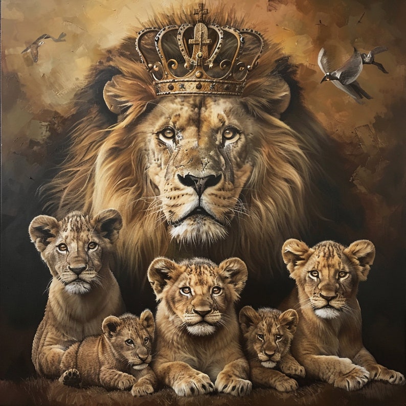 Lion Family, Lion, Lion Family With Cubs, Digital Print, Lion Picture ...