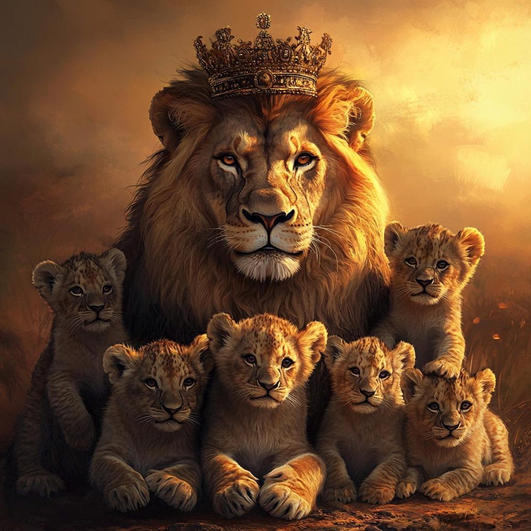 Lion With 6 Cubs, Lion Family, Lion, Lion Family With 6 Cubs, Digital ...