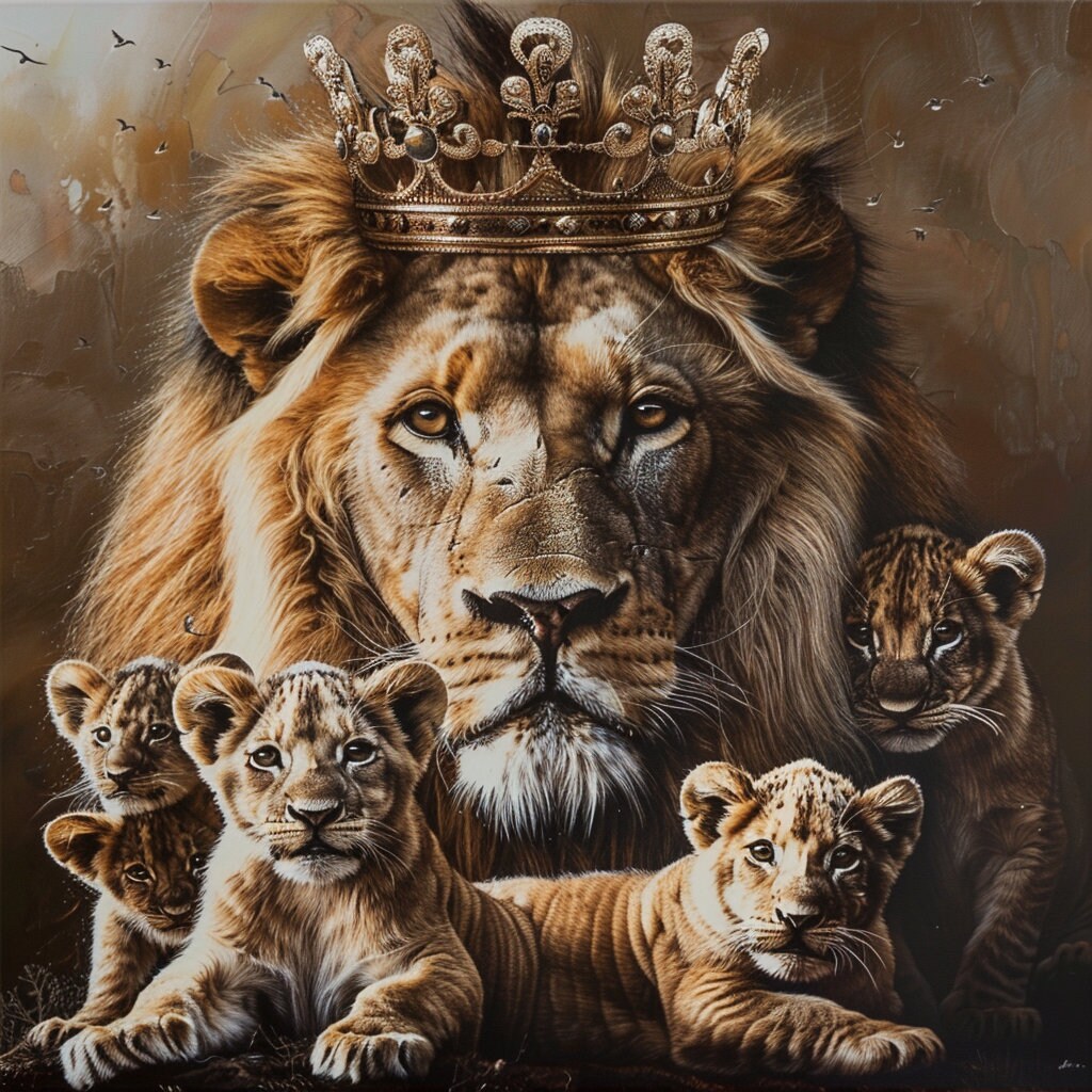 Lion Family, Lion, Lion Family With Cubs, Digital Print, Lion Picture ...