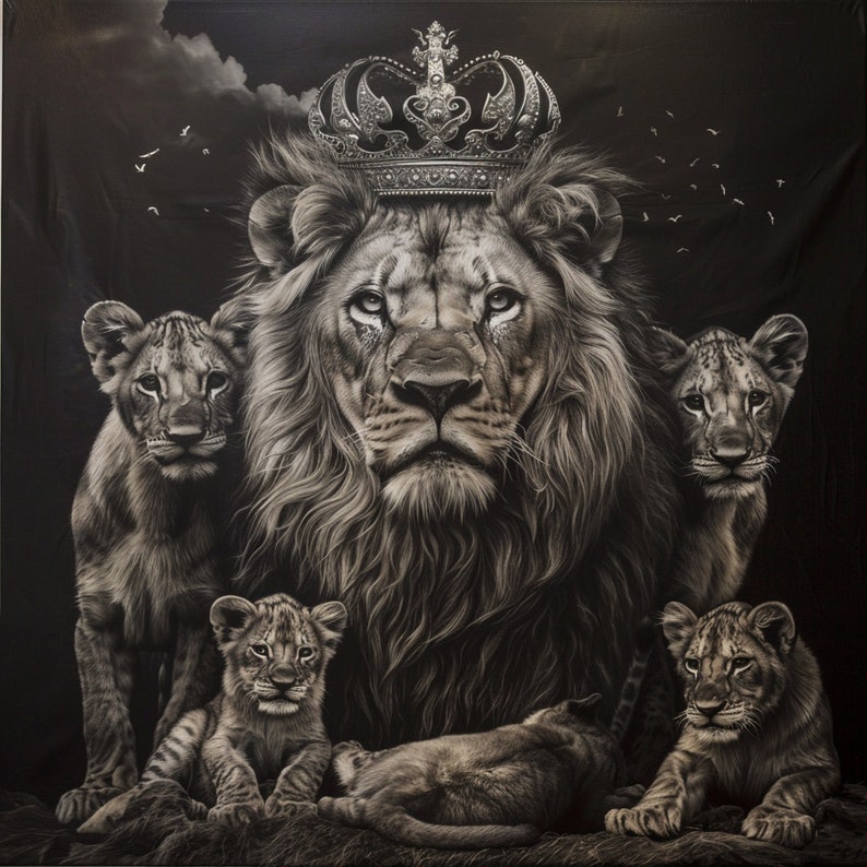 Lion Family, Lion, Lion Family With Cubs, Digital Print, Lion Picture ...