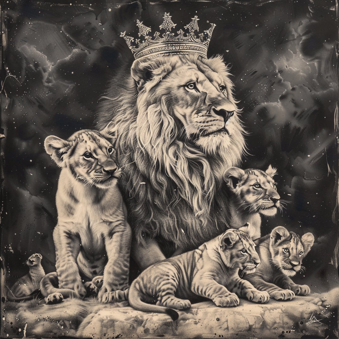 Lion Family, Lion, Lion Family With Cubs, Digital Print, Lion Picture ...