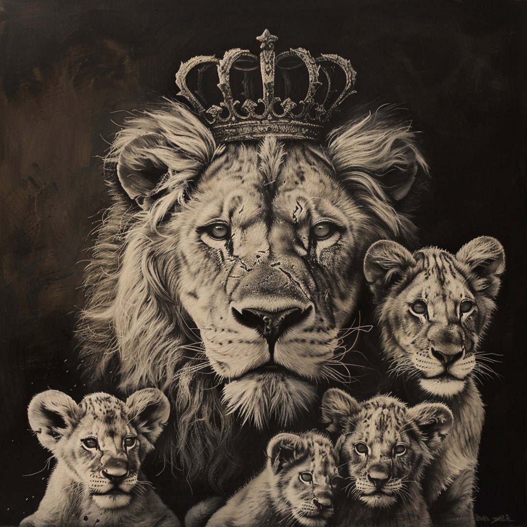 Lion Family, Lion, Lion Family With Cubs, Digital Print, Lion Picture ...