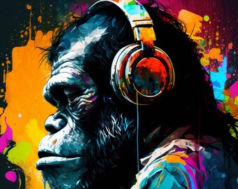 Artistic and Unique Bored Ape Wearing Headphones as a Splashed Paint ...