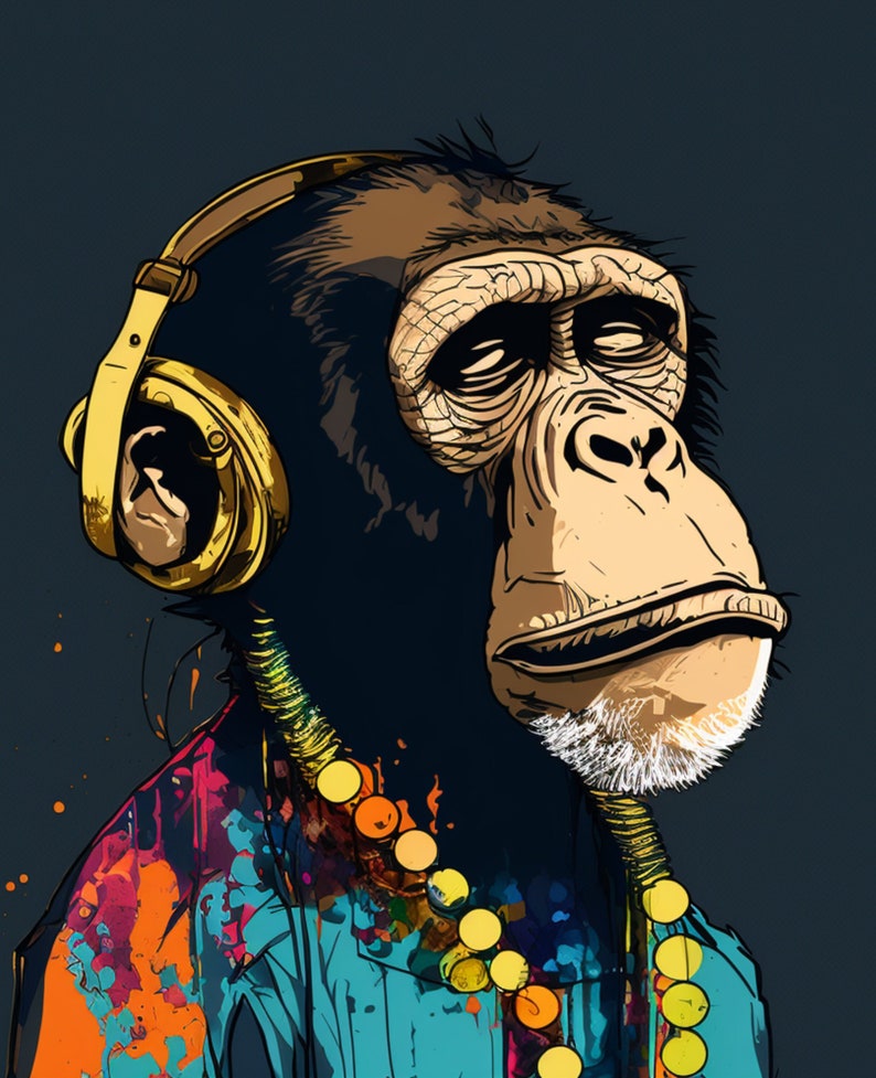 Artistic and Unique Bored Ape Wearing Headphones as a Splashed Paint ...