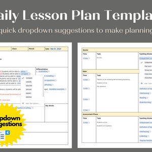 Editable Daily Lesson Plan Template | Dropdown Suggestions for Quick ...