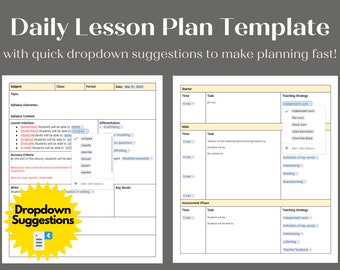 Editable Daily Lesson Plan Template With Dropdown Suggestions for Quick ...