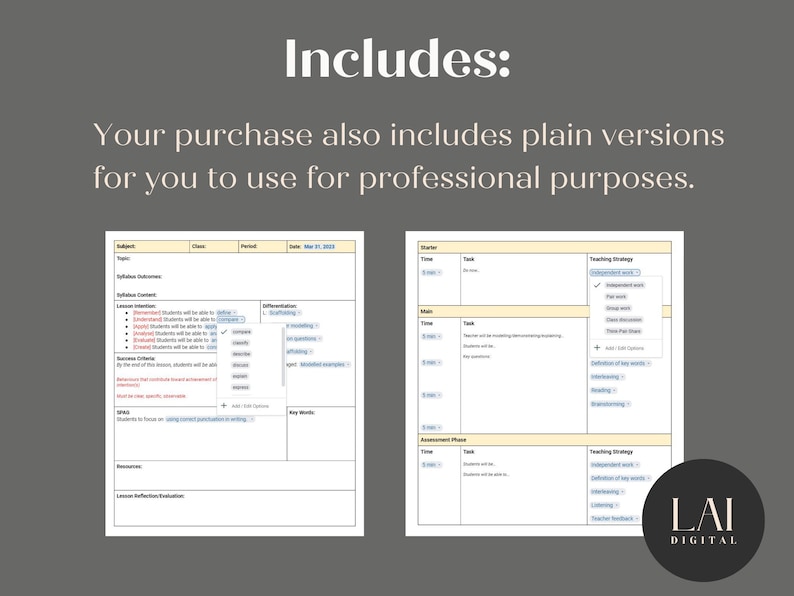 Editable Daily Lesson Plan Template With Dropdown Suggestions for Quick ...