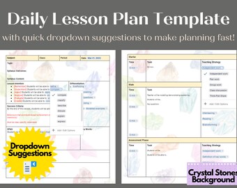 Editable Daily Lesson Plan Template Dropdown Suggestions for - Etsy
