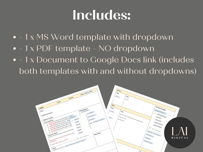 Editable Daily Lesson Plan Template | Dropdown Suggestions for Quick ...