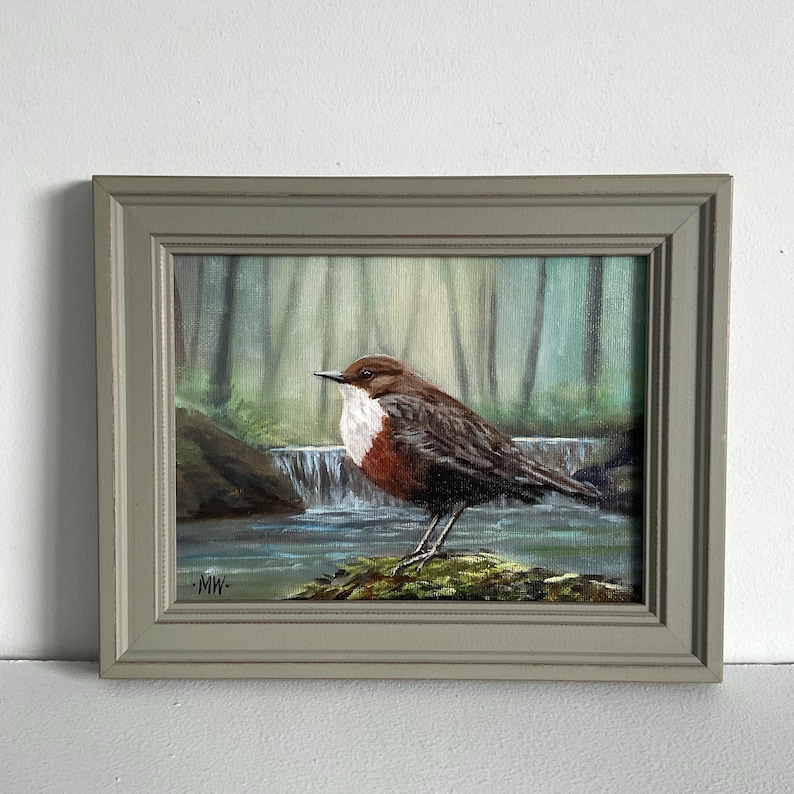 Dipper Original Oil Painting: Framed 8x6 Inch Bird Art, Water Bird ...