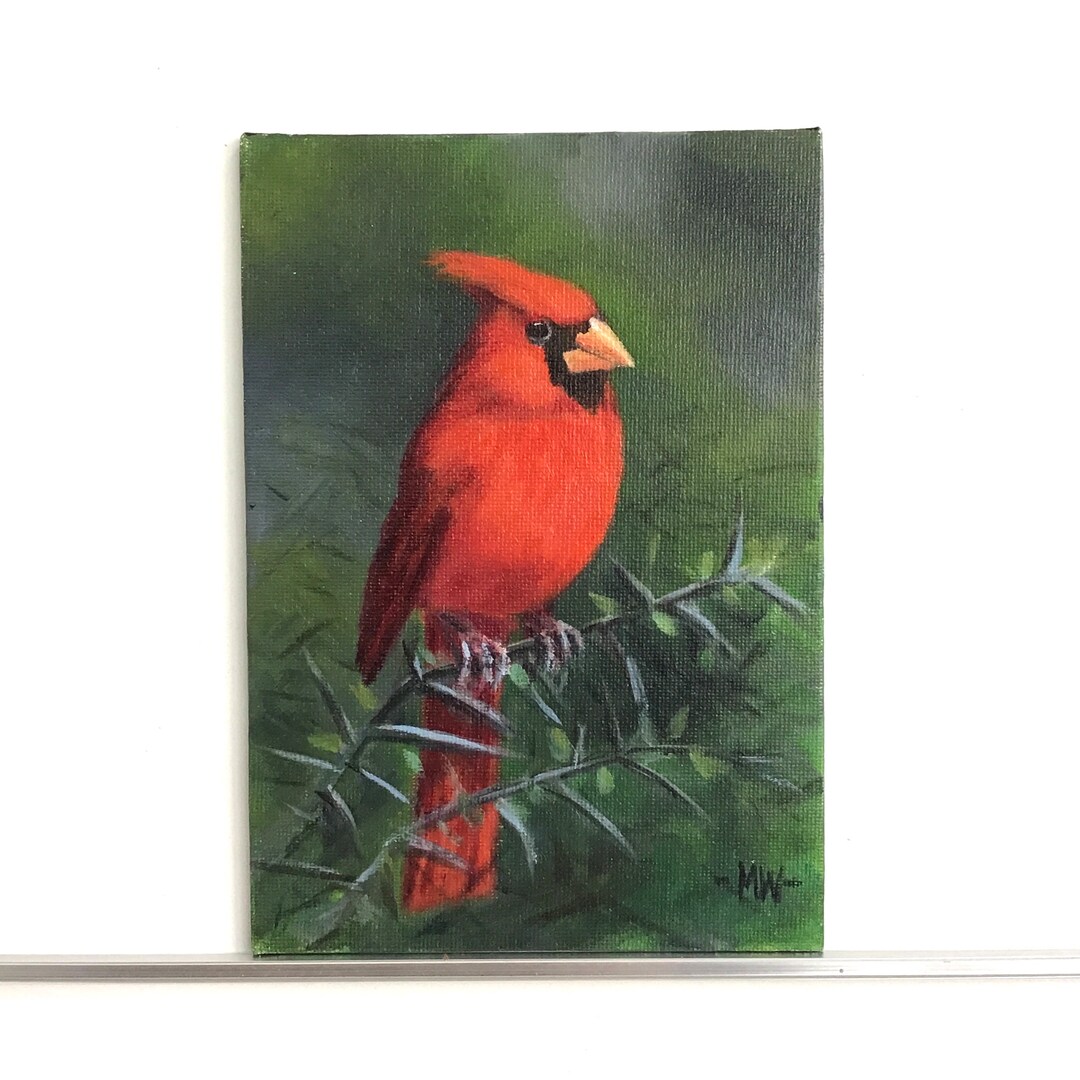 Red Cardinal Oil Painting on Canvas Panel Original Artwork - Etsy
