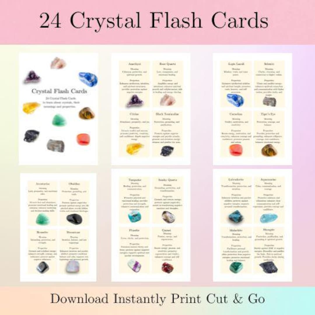 Crystal Flash Cards to Learn Crystals, Crystal Printable Cards, Crystal ...