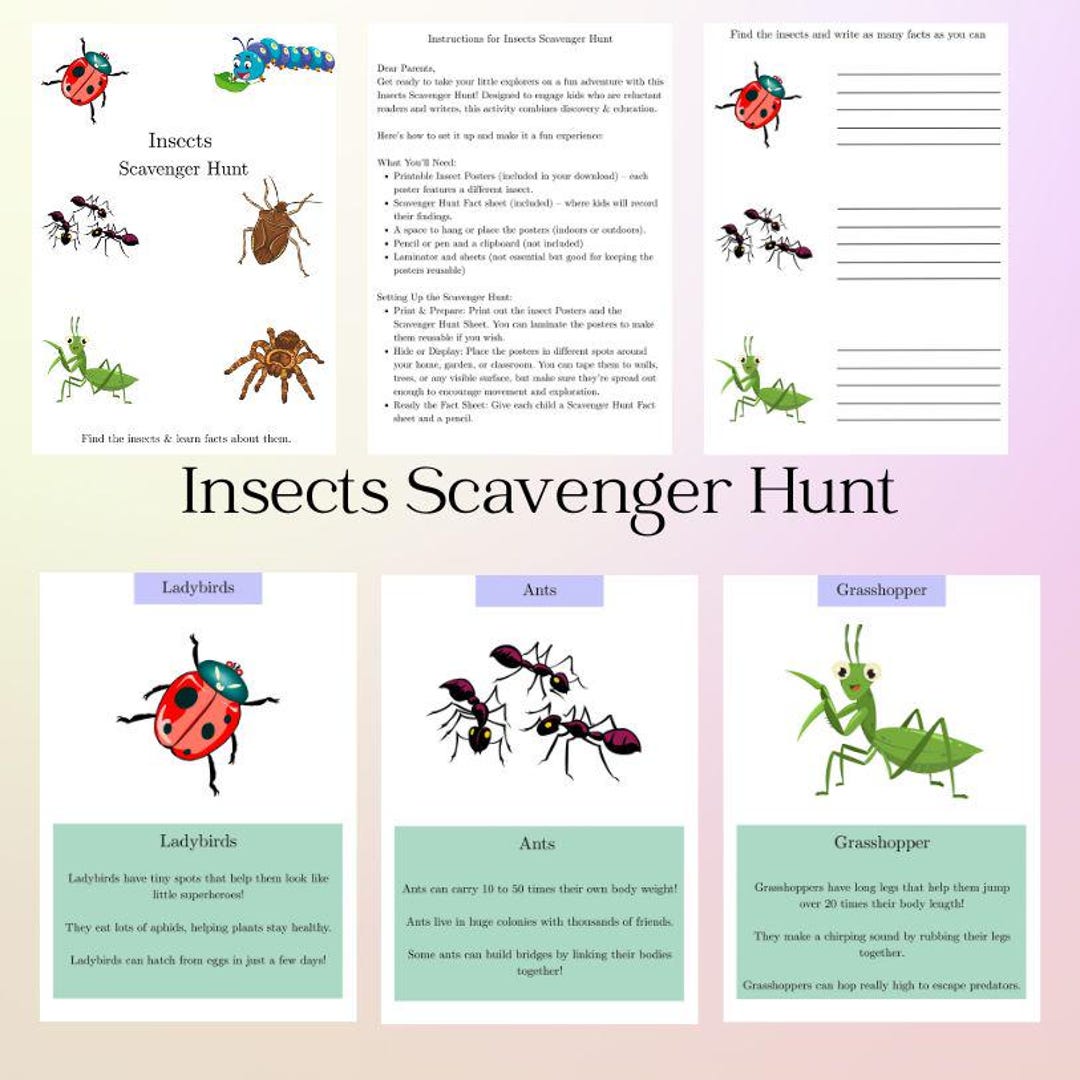 Printable Insects Scavenger Hunt Educational Nature Activity for Kids ...