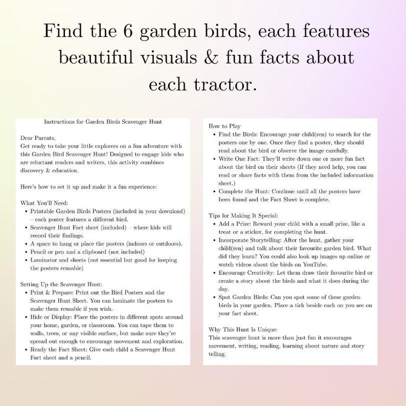 Printable Garden Birds Scavenger Hunt: Kids Nature Activity (PDF) - Etsy
