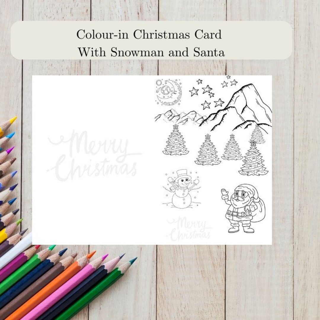Printable Christmas Card for Kids: Santa, Snowman Colour-in (PDF ...