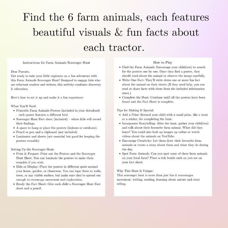 Printable Farm Animals Scavenger Hunt: Kids Educational Activity (PDF ...