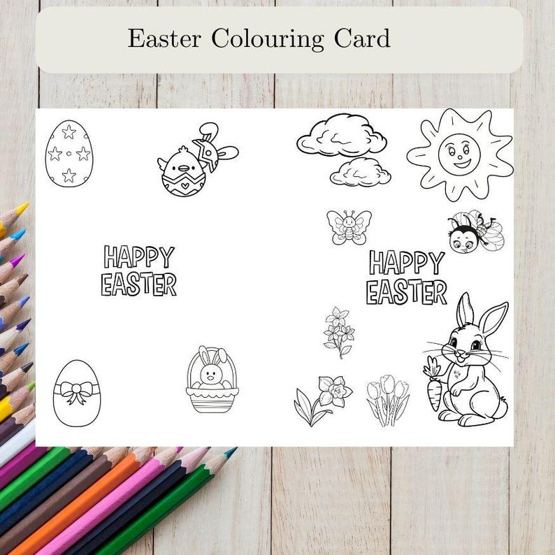 Easter Colouring Card for Kids - Etsy