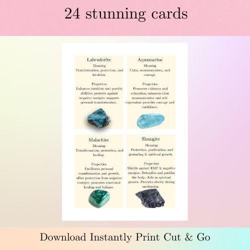 Crystal Flash Cards to Learn Crystals, Crystal Printable Cards, Crystal ...