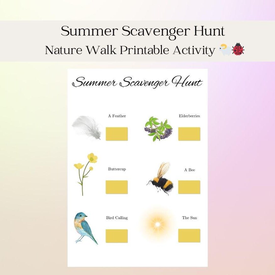 Summer Scavenger Hunt Printable: Kids Outdoor Nature Activity (A4 PDF ...