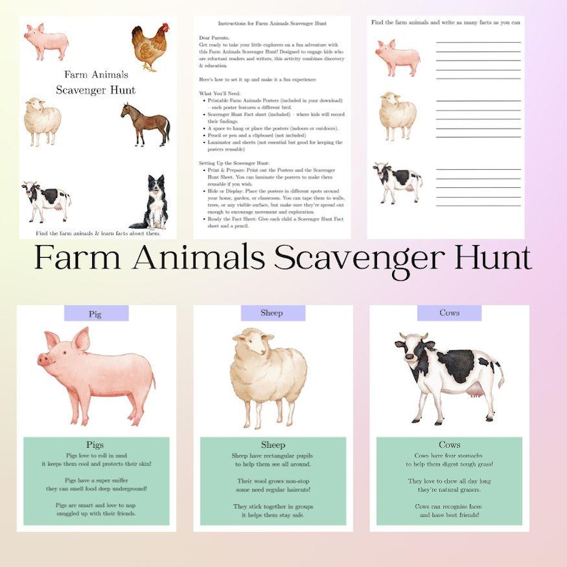 Printable Farm Animals Scavenger Hunt Fun Educational Activity for Kids ...