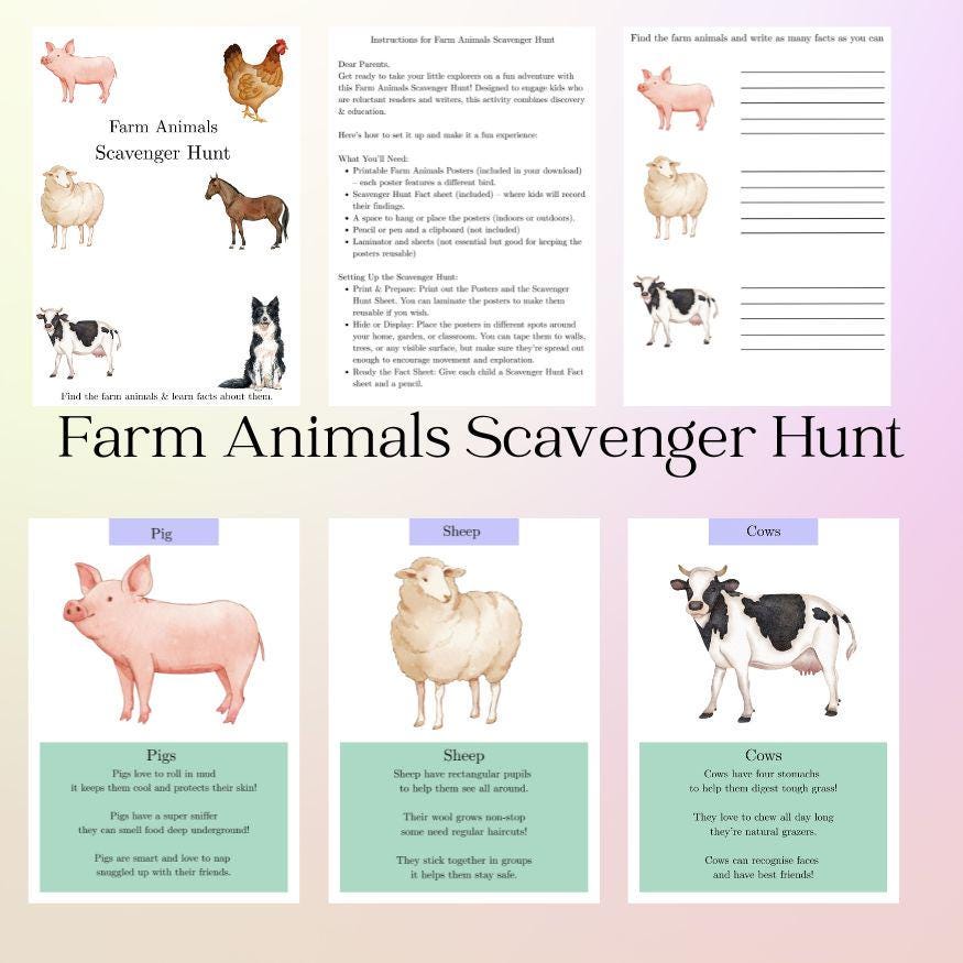 Printable Farm Animals Scavenger Hunt: Kids Educational Activity (PDF ...