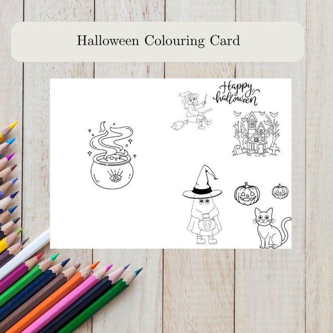 Halloween Colouring Card: Kids' Spooky Season Activity - Etsy