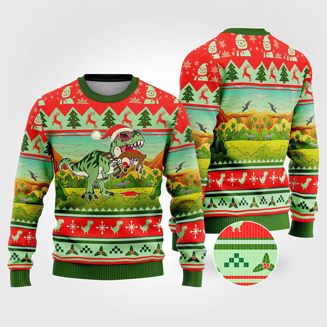 T-rex Eating Reindeer Jumper Ugly Sweater Trex Dinosaur - Etsy