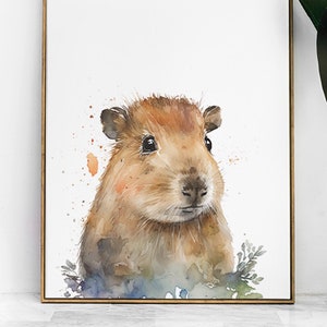 Watercolor Baby Capybara Digital Wall Art for Nursery Decor Canvas ...
