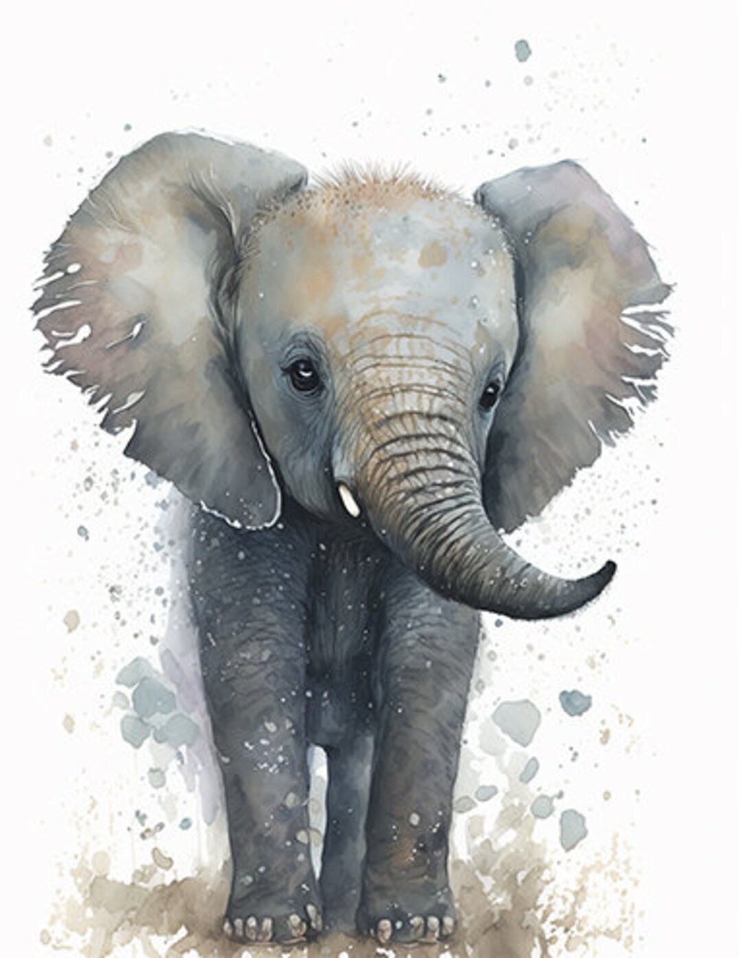 Watercolor Baby Elephant Digital Wall Art for Nursery Decor Canvas ...
