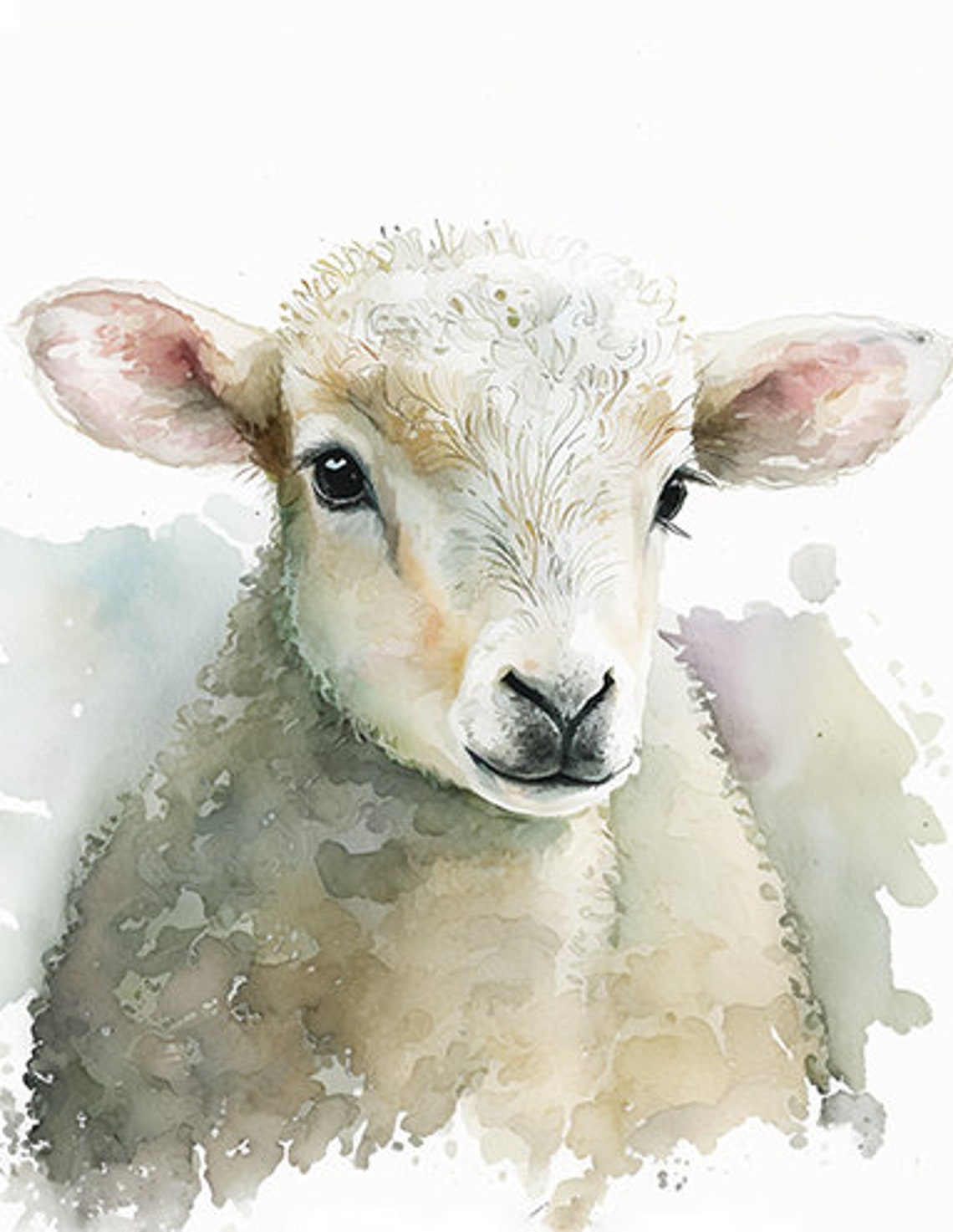 Watercolor Baby Sheep Digital Wall Art for Nursery Decor Canvas-ready ...
