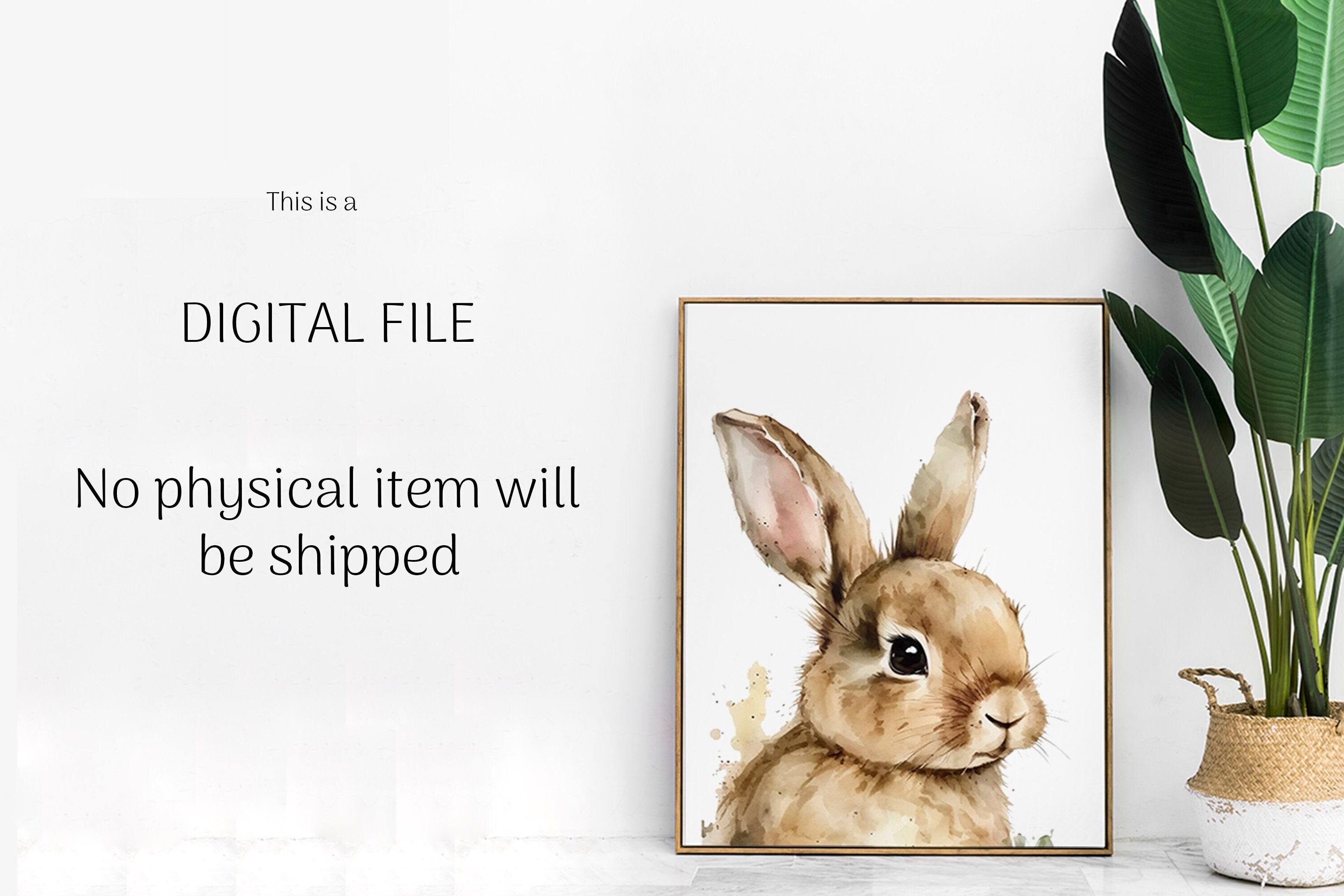 Watercolor Baby Brown Bunny Digital Wall Art for Nursery Decor Canvas ...