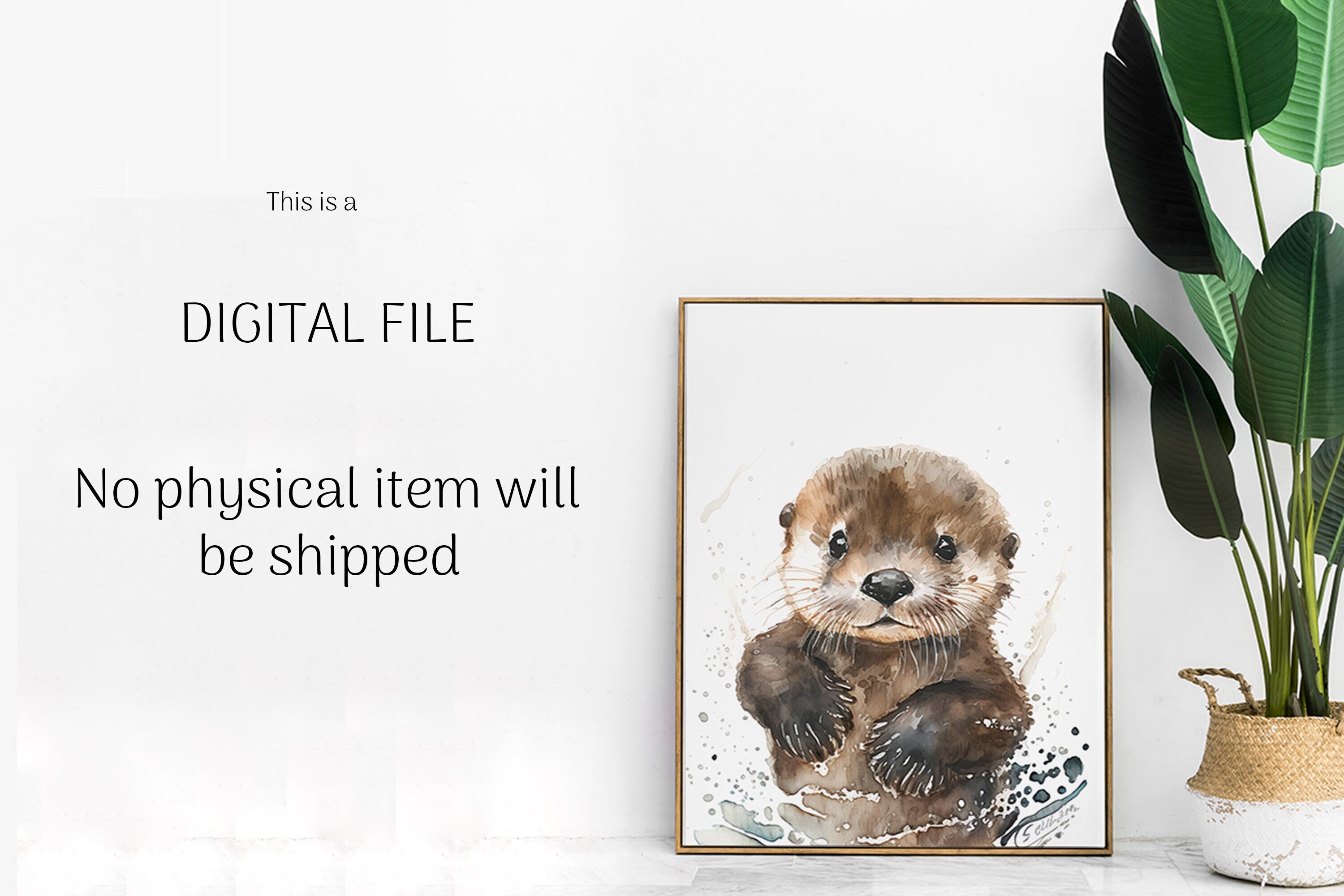 Watercolor Baby Playful Otter Digital Wall Art for Nursery Decor Canvas ...